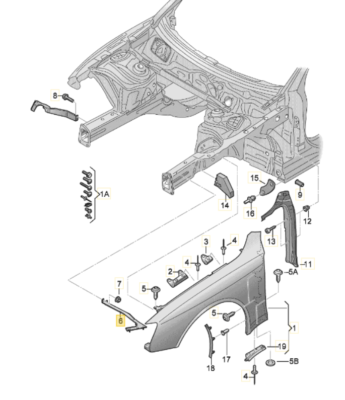 Front fender support bracket Audi A5 2008-2017 | 8T0821135G 8T0821136G ...