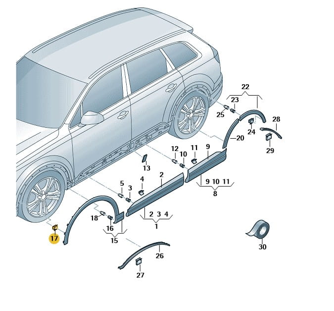 Klips spinka mocowanie listwy nadkola przedniego Audi Q7 2016 ...