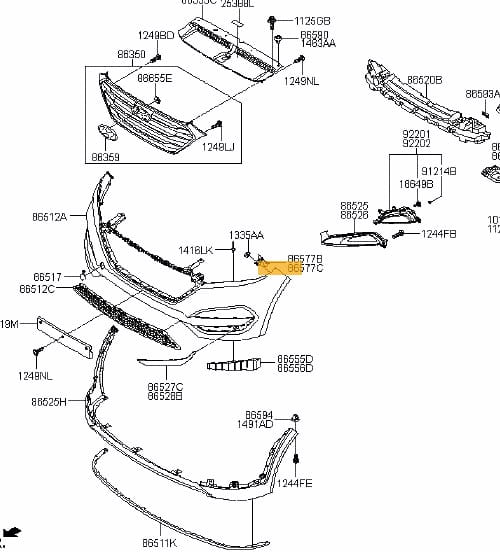 RIGHT front bumper bracket slide HYUNDAI TUCSON 2015-2020 86578-D7000 ...