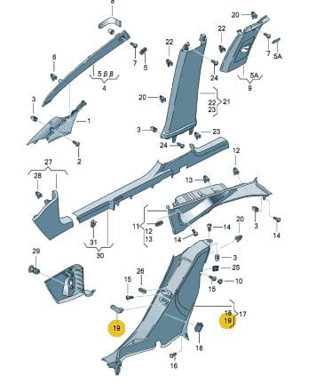 Seat belt guide housing trim VW Polo Seat Leon Toledo Altea Arona Ibiza ...