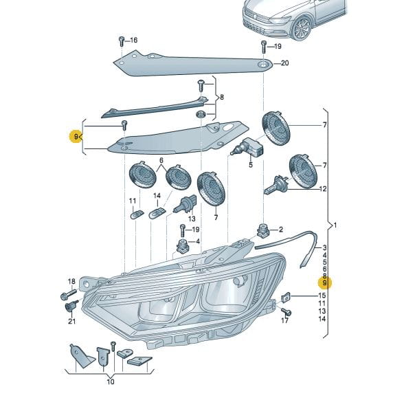 Headlight upper cover plate VW Passat B8 2015-05.06.2016 | 3G0998119A ...