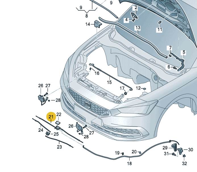 Front bonnet opening cable Seat Leon IV | Cupra 2020- | 5FA823531 ...
