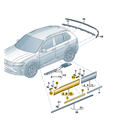 Lower front door trim with chrome VW Tiguan Seat Tarraco ...